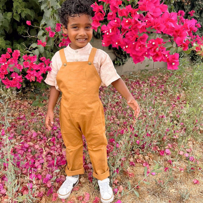 Organic Unisex Expandable Baby + Toddler Overalls Caramel Twill