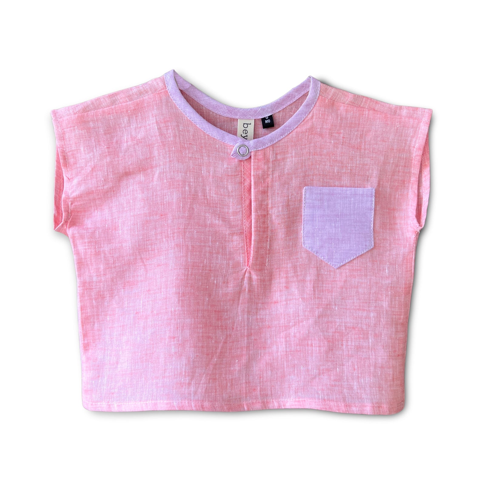 Cotton Candy Pink Linen Henley from Beya Made